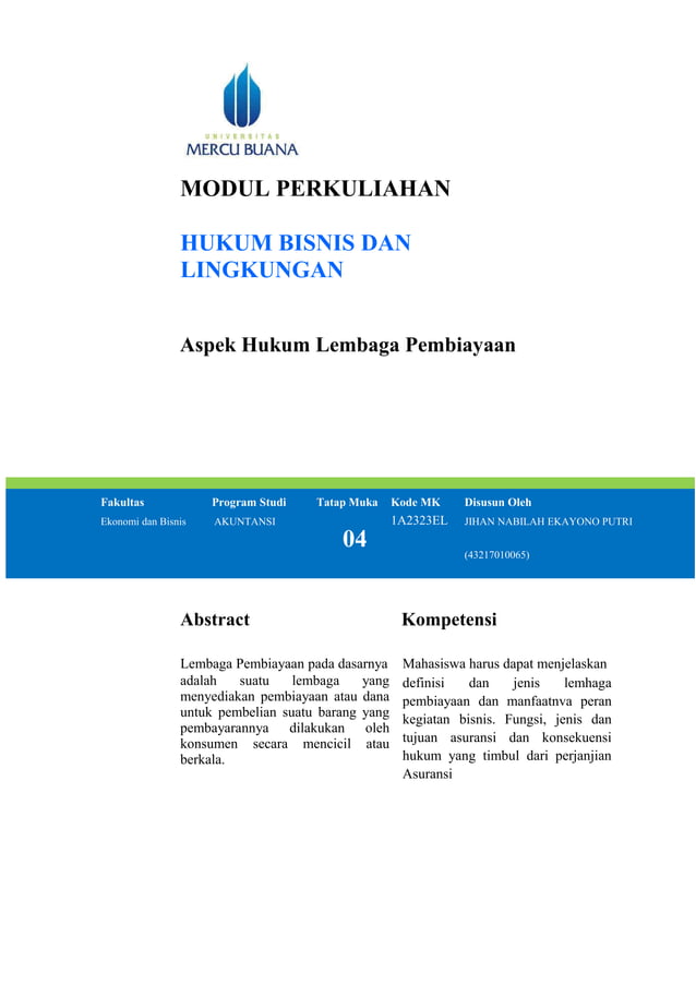 4.HBL,Jihan Nabilah Ekayono Putri, Hapzi Ali, Aspek Hukum Lembaga Pembiayaan ,Universitas Mercu ...