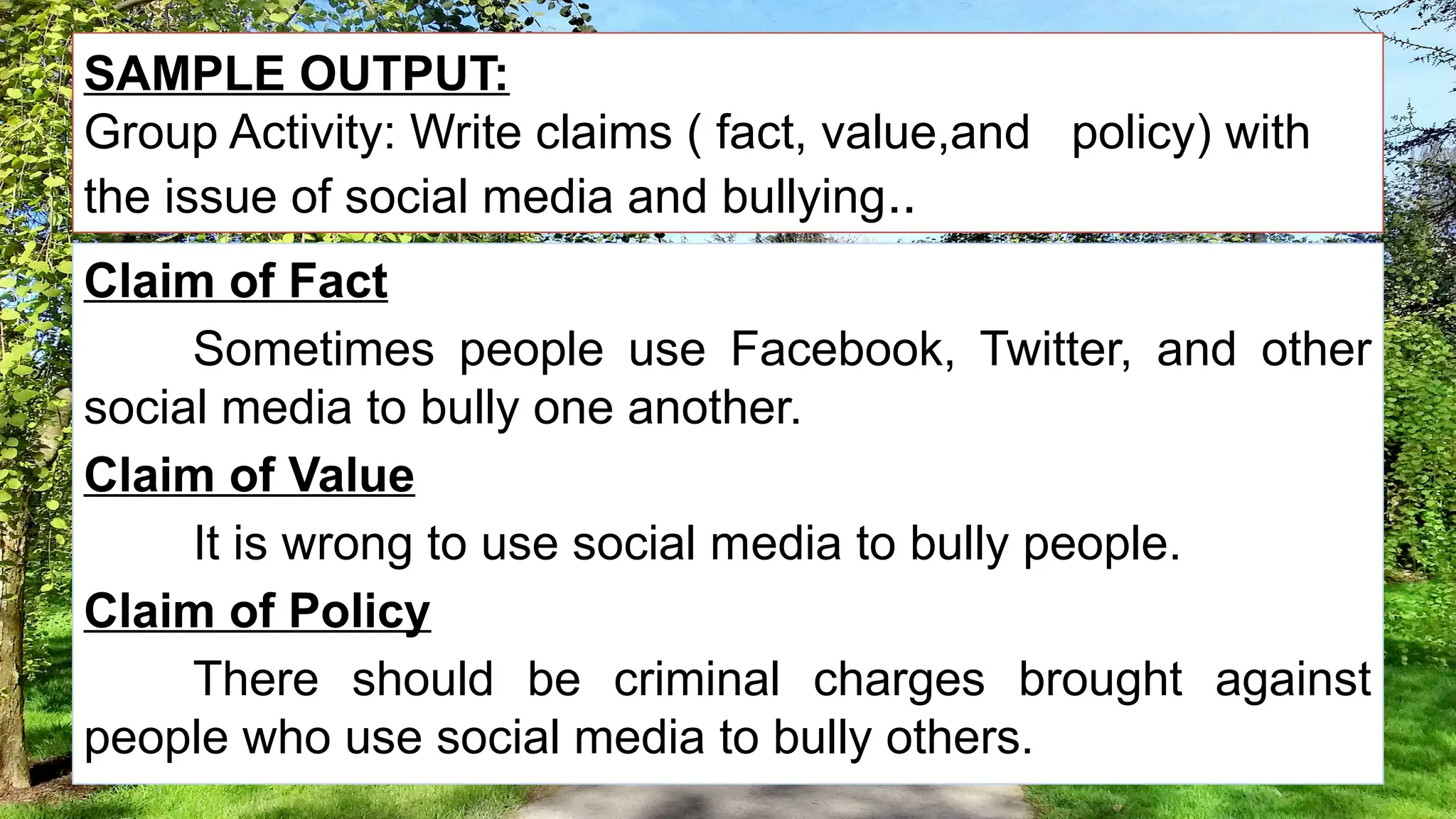 Three Forms of Claims: Claim of Fact, Value, Policy | PPTX