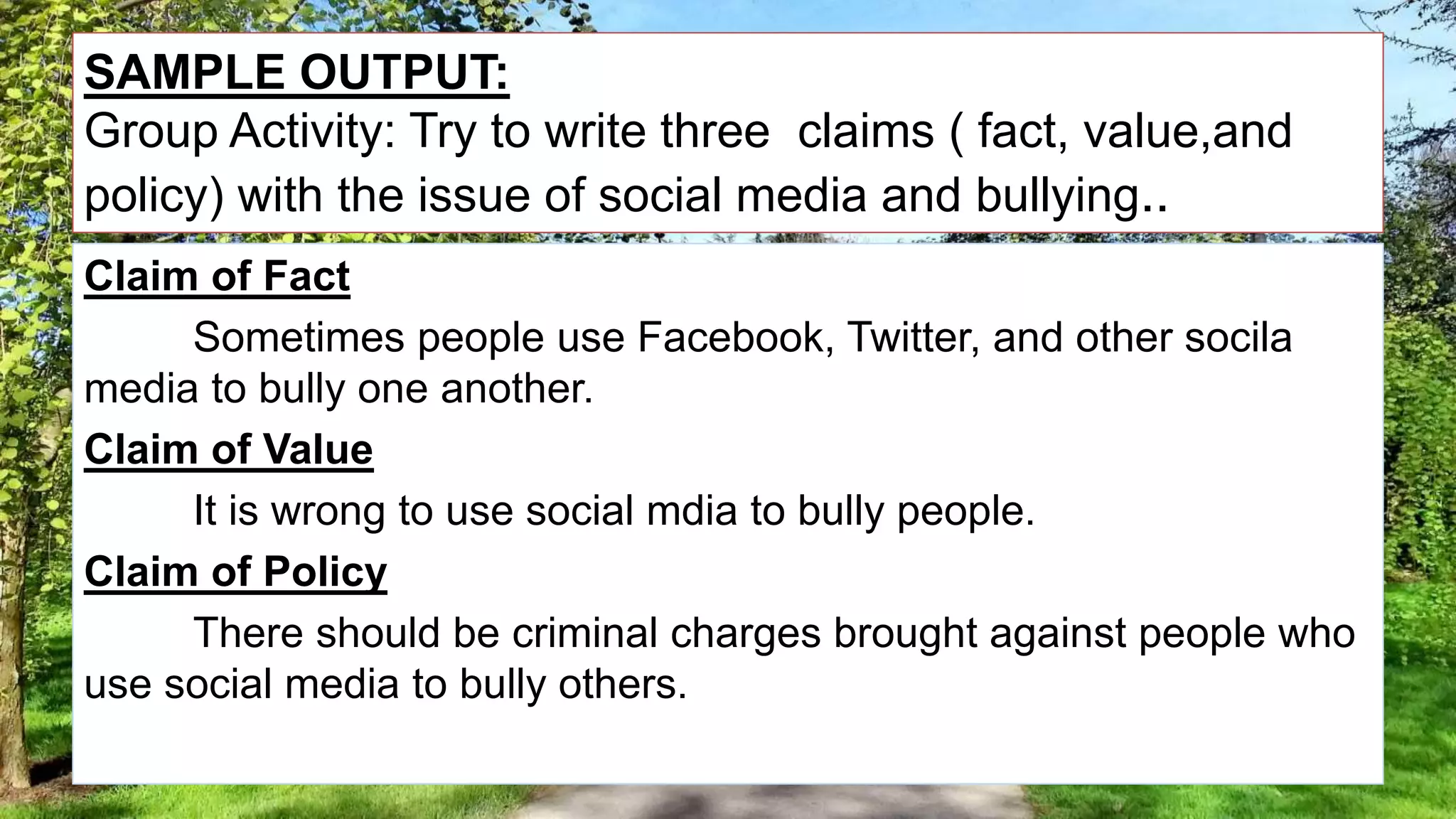 Claims of Fact, Value and Policy | PPTX