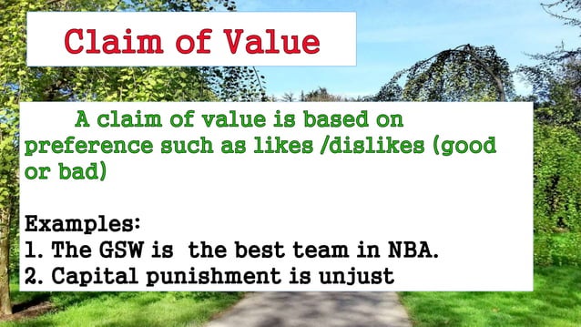 Claims of Fact, Value and Policy | PPTX