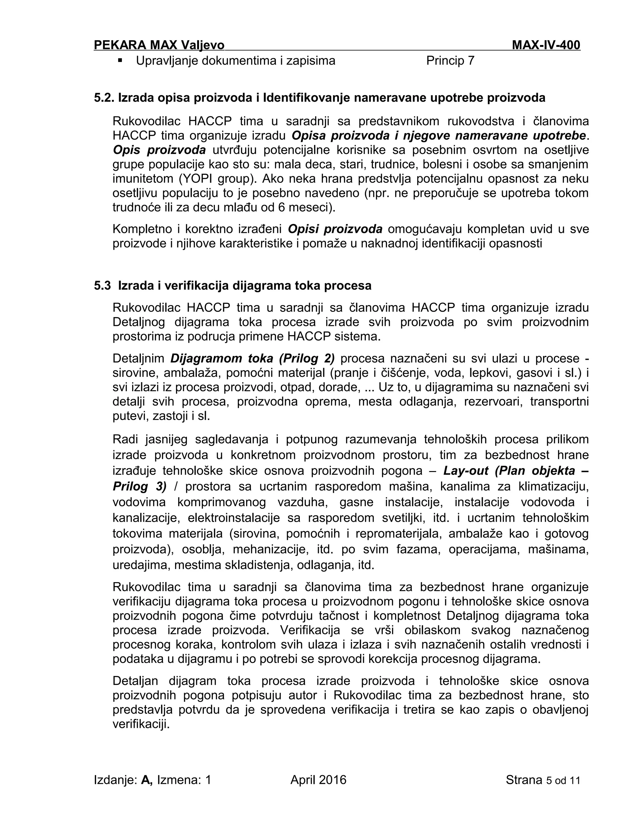 Haccp procedura primer pekare | DOC