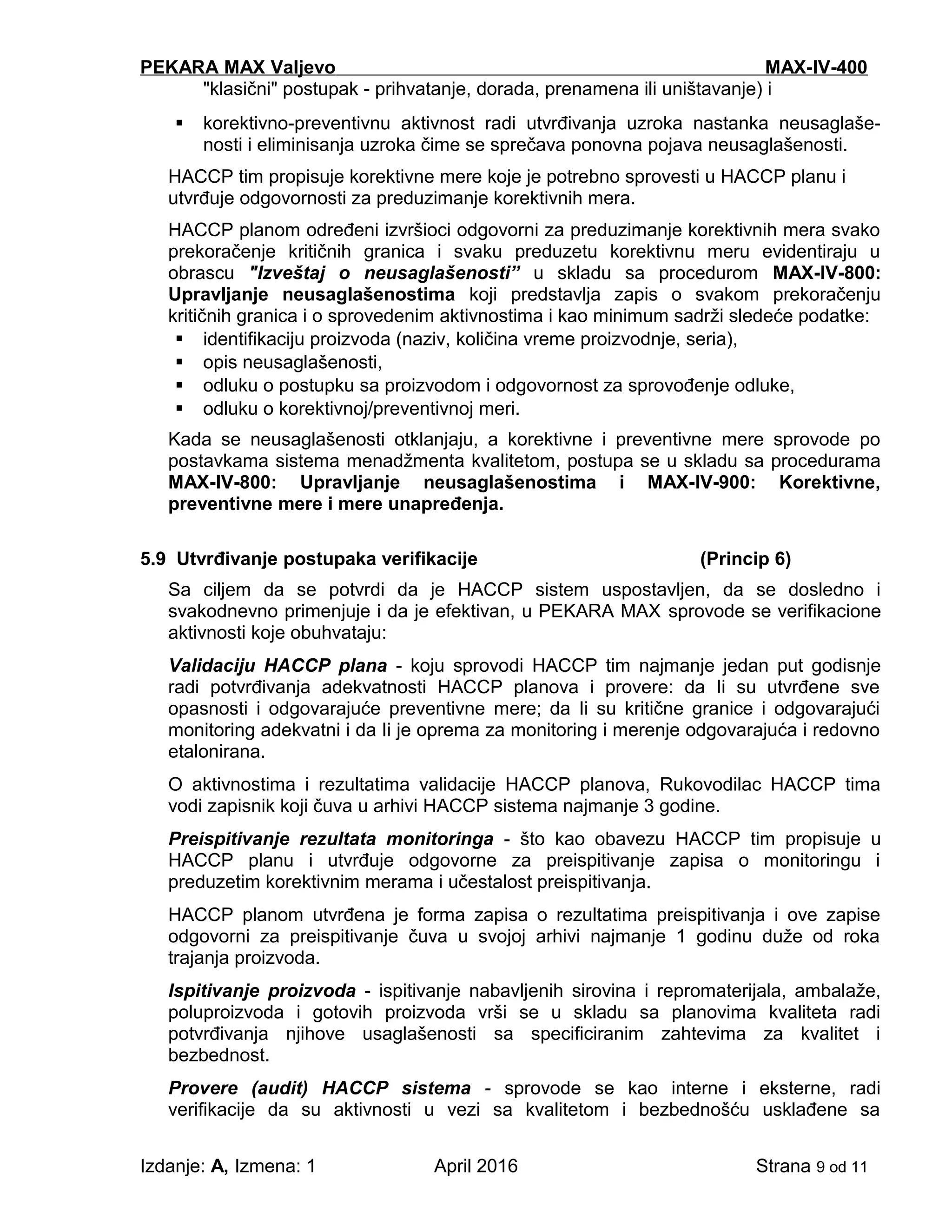 Haccp procedura primer pekare | DOC