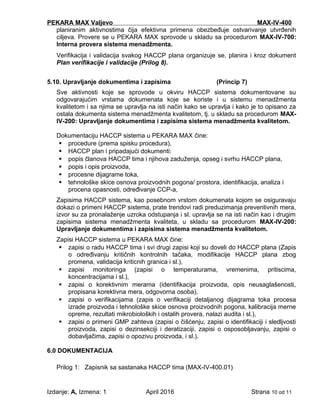 Haccp procedura primer pekare | DOC