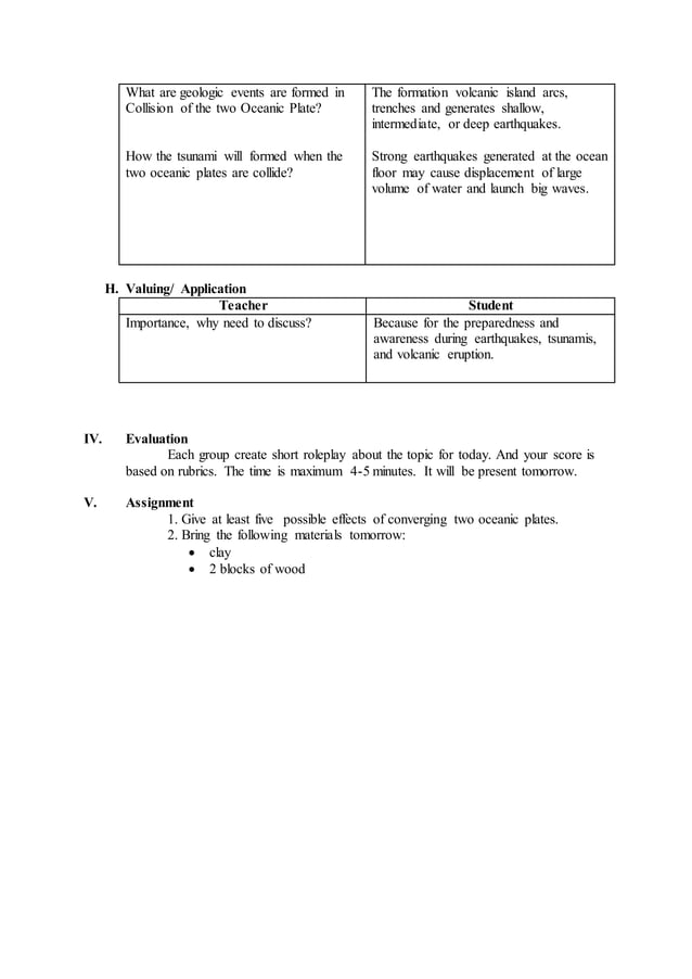 4. effect of convergence of two oceanic plates | DOCX | Geography | Science