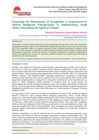 Examining the Phenomenon of Xenophobia as Experienced by African ...