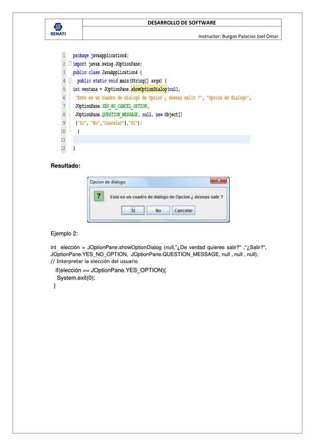 4. java poo joptionpane - Lenguaje de Programación JAVA - POO 2018. | PDF