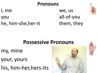Pronouns in ASL --singular & plural; regular & possessive | PPT