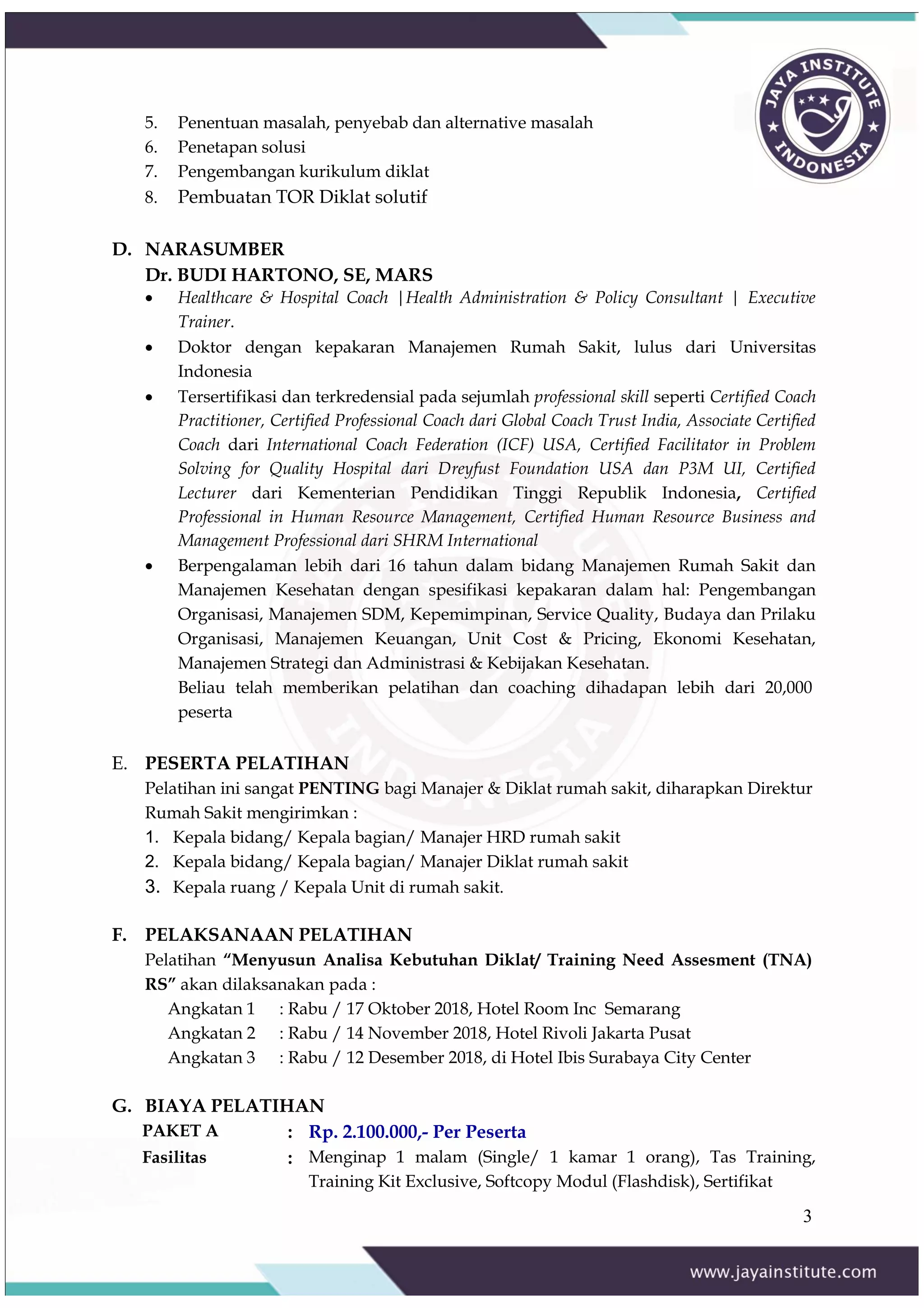 4. tor pelatihan tna | PDF