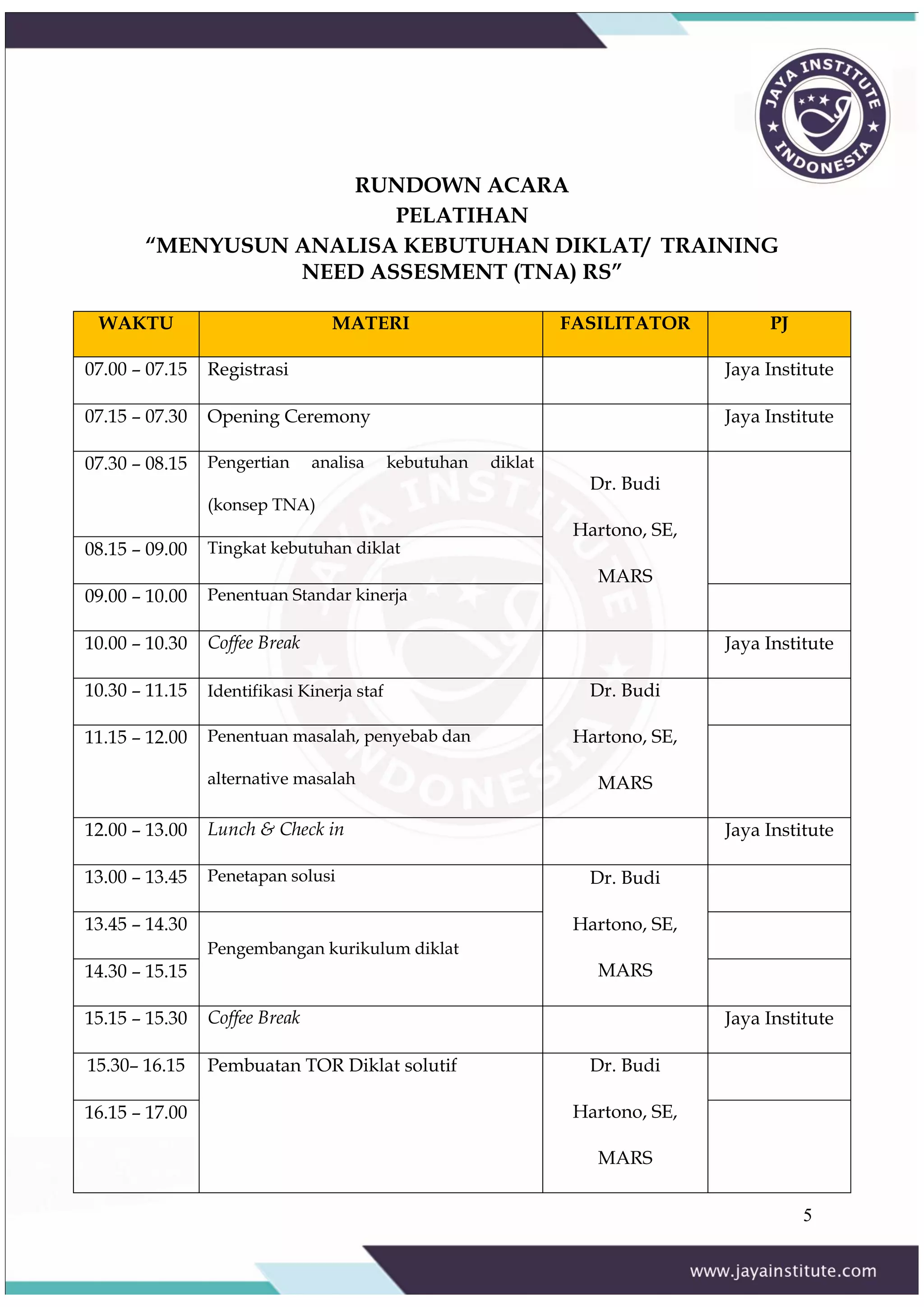 4. tor pelatihan tna | PDF