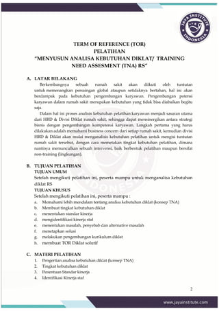 4. tor pelatihan tna | PDF