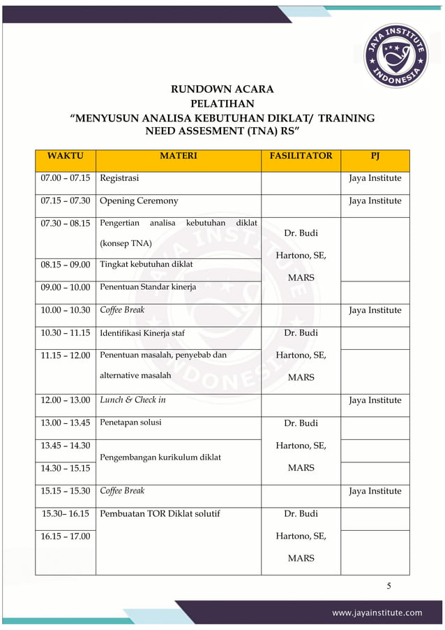 4. tor pelatihan tna | PDF