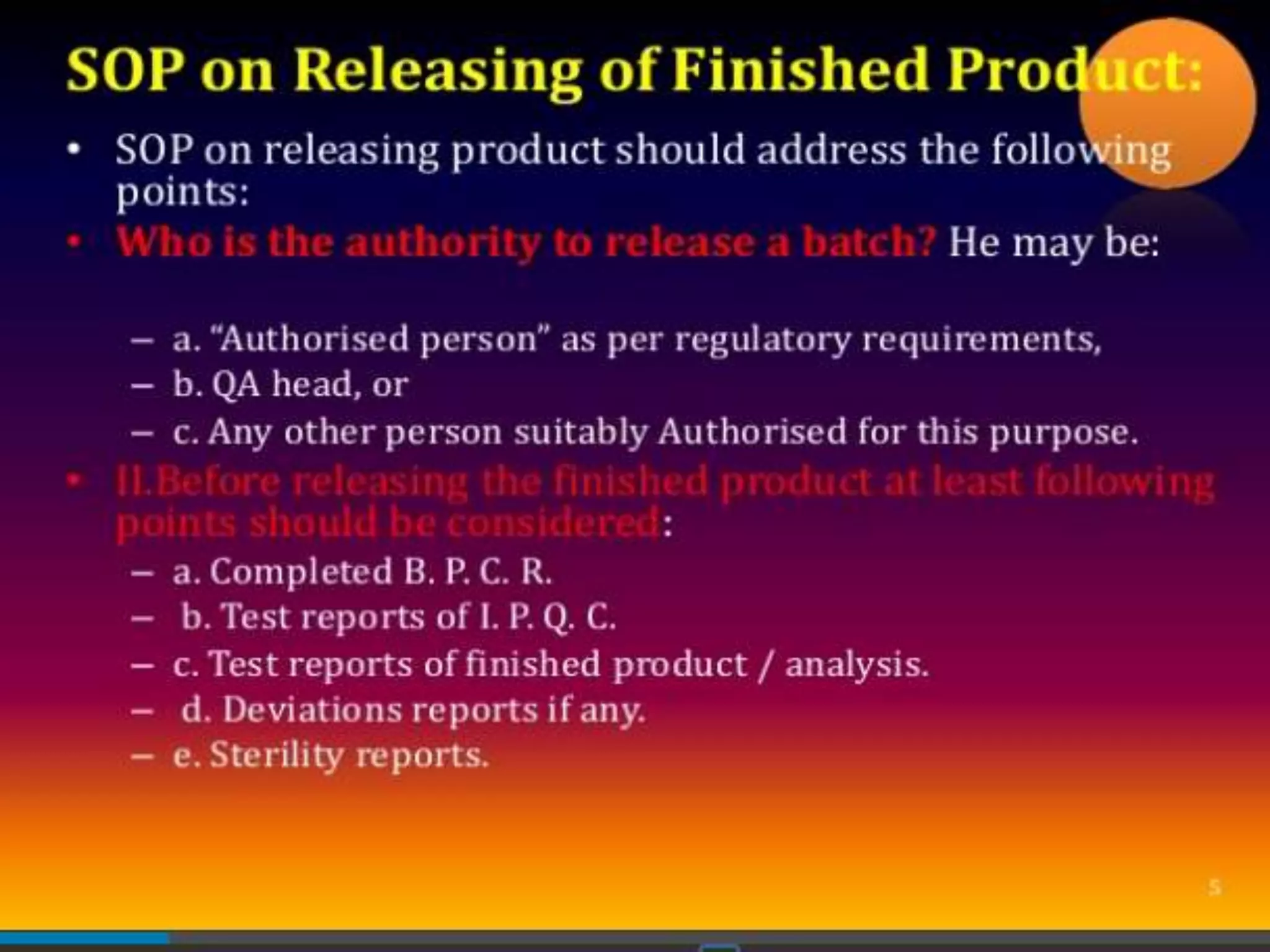 release of finished products | PPTX