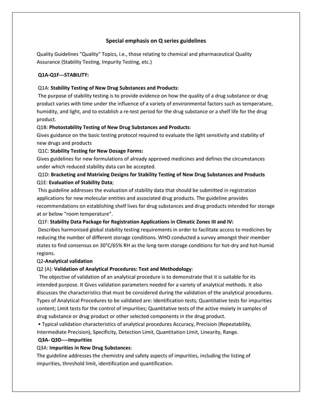 special emphasis on Q series guidelines | PDF