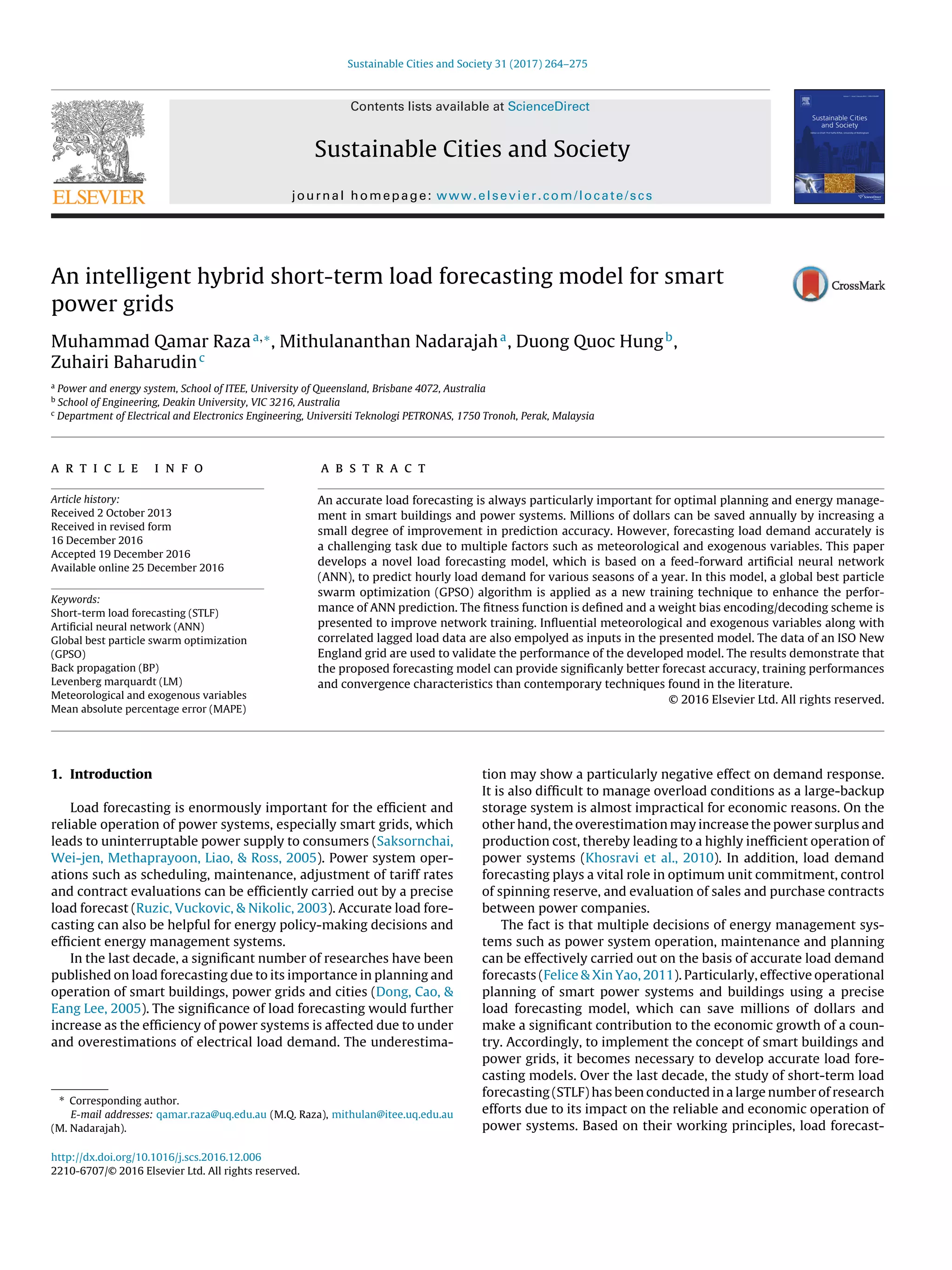 An Intelligent Hybrid Short Term Load Forecasting Model For Smartpower