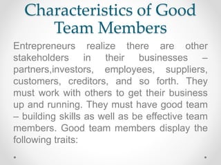 Characteristics of Good Team Members | PPTX