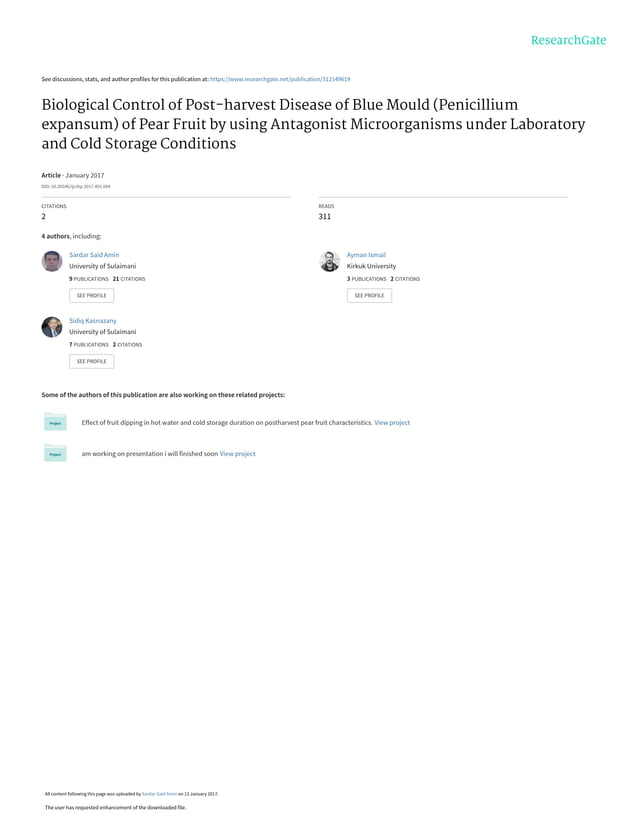 Biological Control of Post-harvest Disease of Blue Mould (Penicillium ...