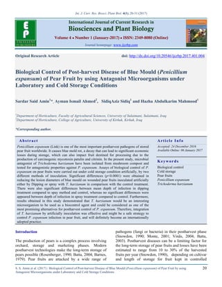 Biological Control of Post-harvest Disease of Blue Mould (Penicillium ...