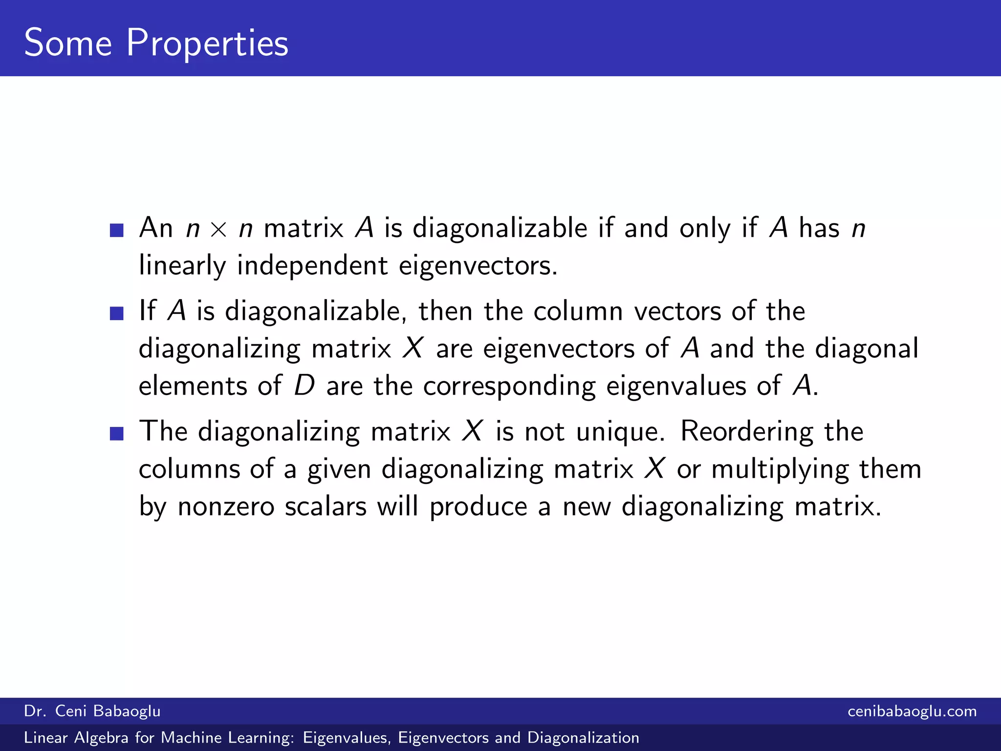 4. Linear Algebra for Machine Learning: Eigenvalues, Eigenvectors and Diagonalization | PDF