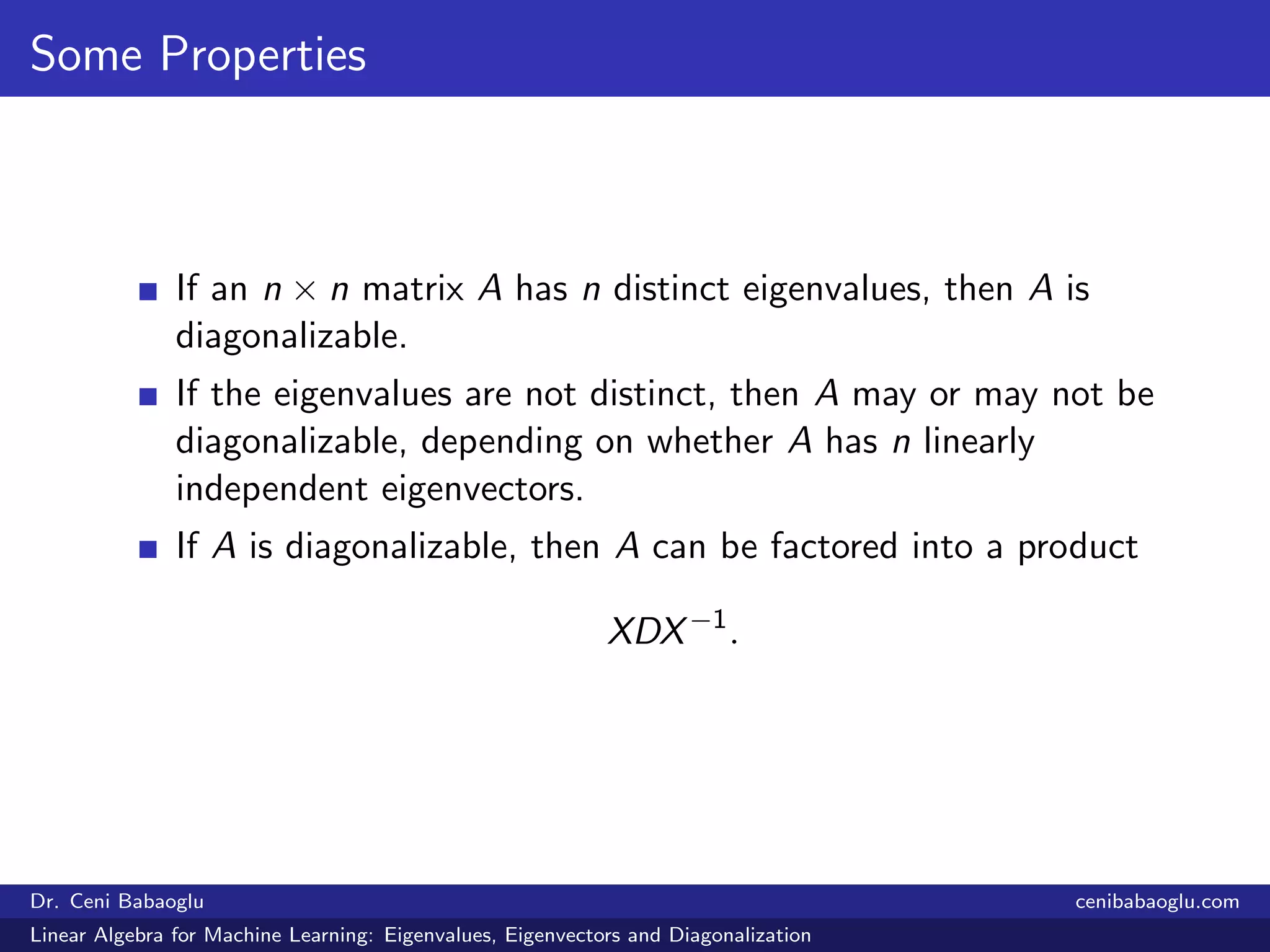 4. Linear Algebra for Machine Learning: Eigenvalues, Eigenvectors and Diagonalization | PDF