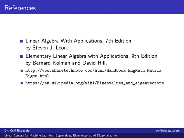 4. Linear Algebra for Machine Learning: Eigenvalues, Eigenvectors and Diagonalization | PDF