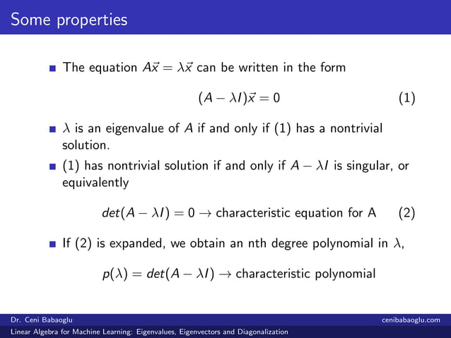 4. Linear Algebra for Machine Learning: Eigenvalues, Eigenvectors and Diagonalization | PDF