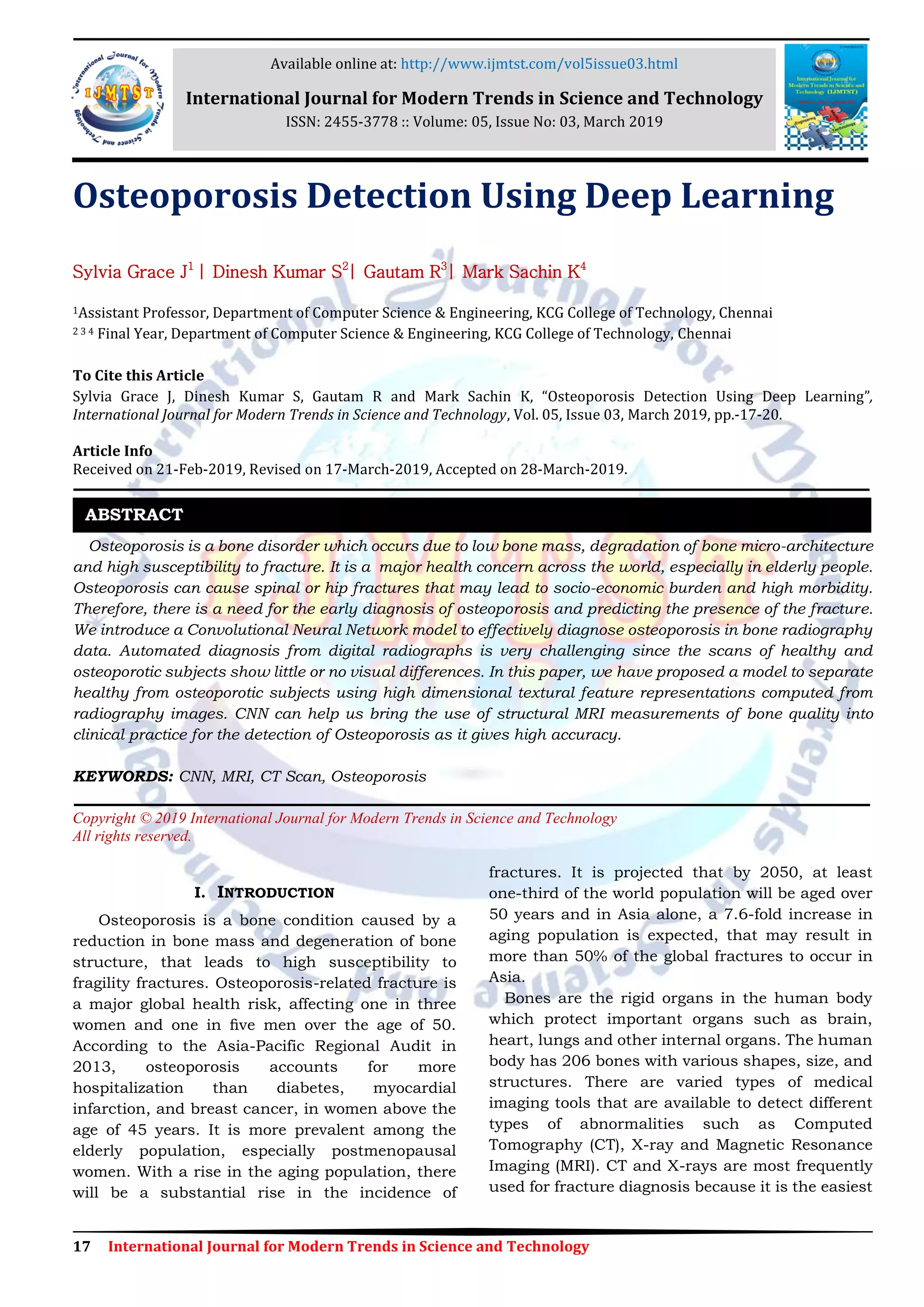 Osteoporosis Detection Using Deep Learning Pdf Bone And Joint