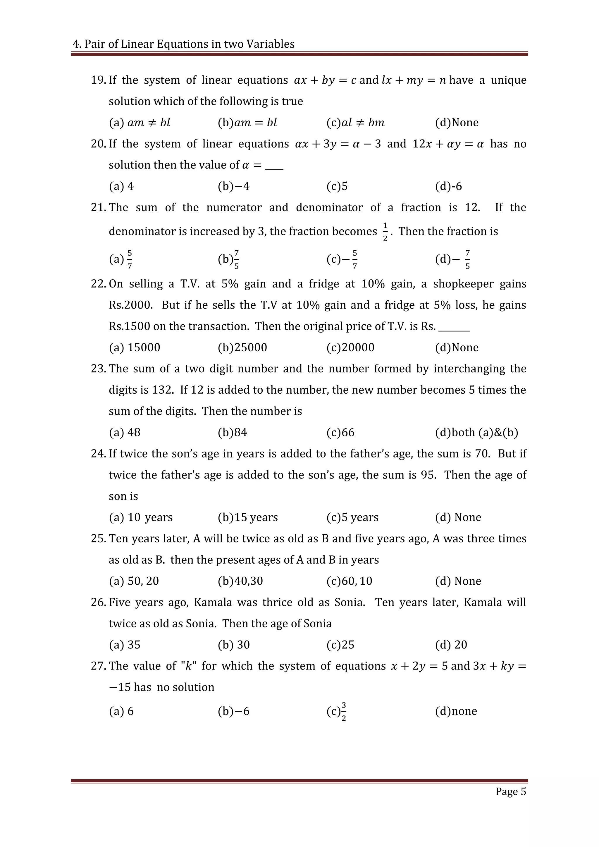 4.pair of linear equations in two variables | PDF