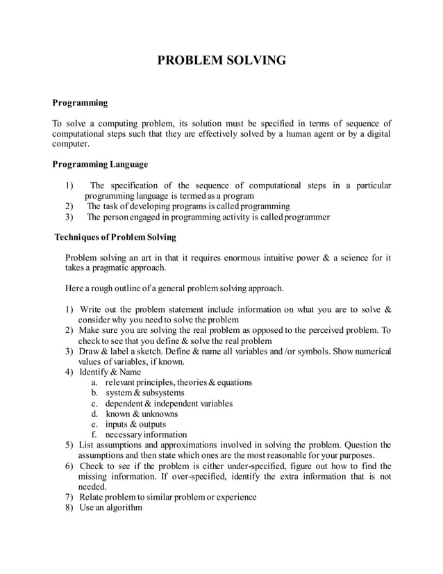 PROBLEM SOLVING | DOCX | Programming Languages | Computing