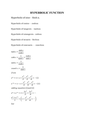 HYPERBOLIC FUNCTION | PDF