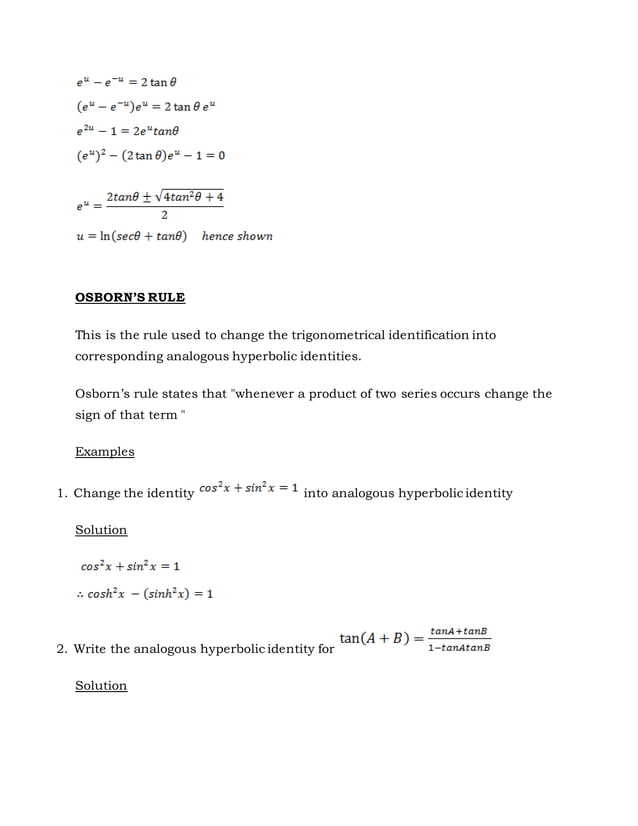 Hyperbolic Function Pdf