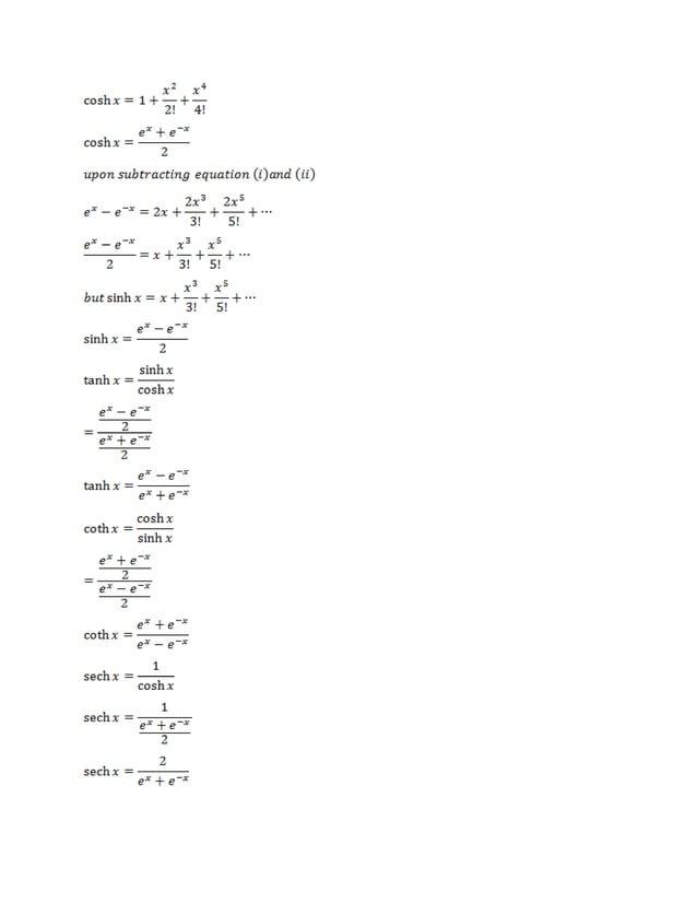 Hyperbolic Function Pdf