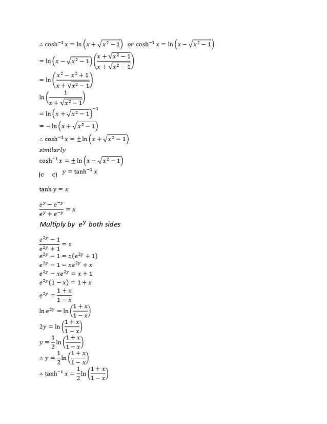 Hyperbolic Function Pdf