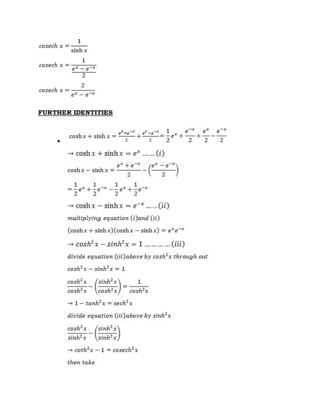 Hyperbolic Function Pdf