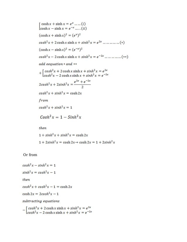 Hyperbolic Function Pdf