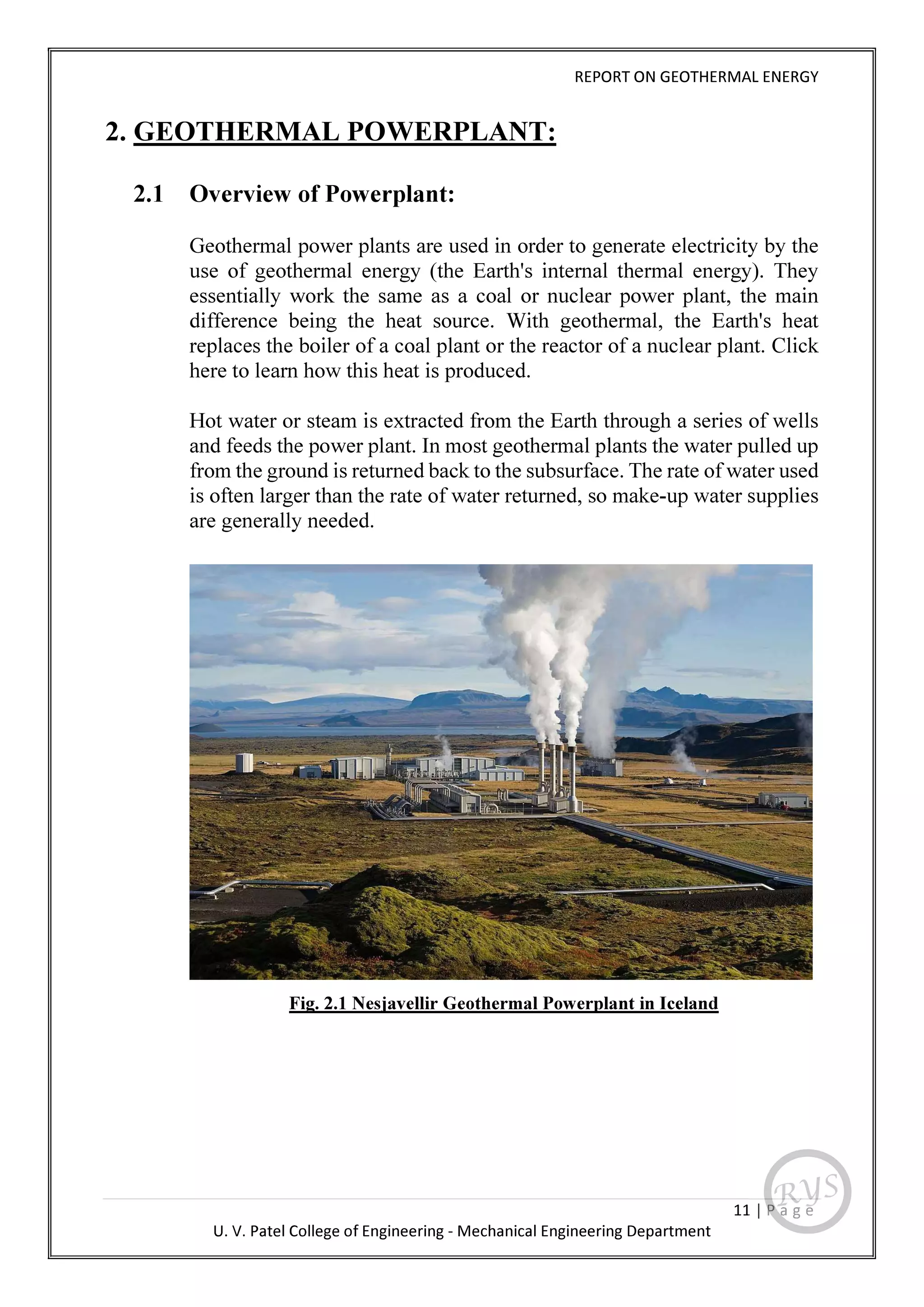 Geothermal Energy Power Plant Report | PDF