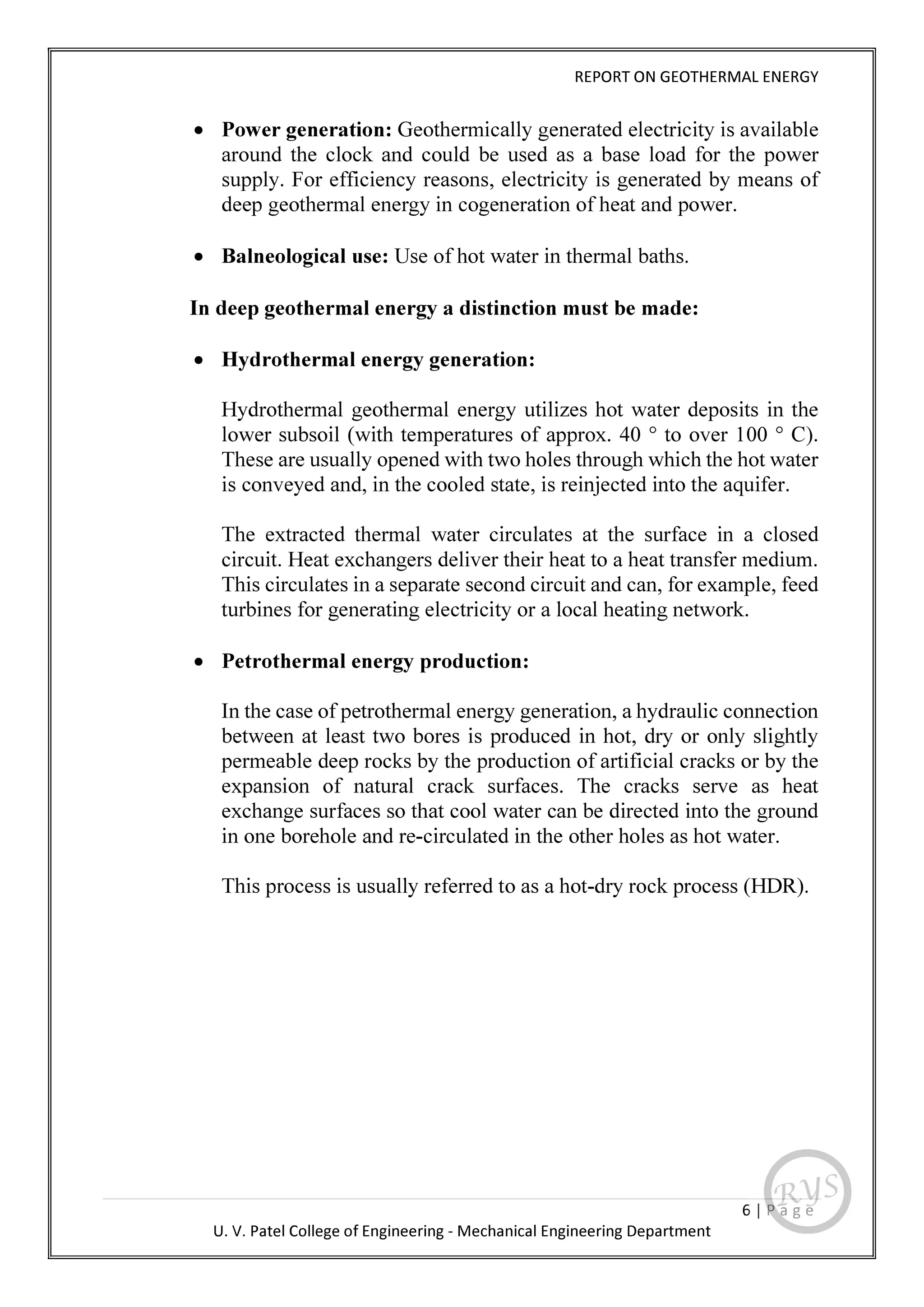Geothermal Energy Power Plant Report | PDF