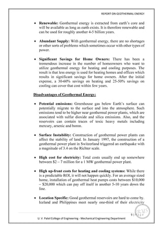 Geothermal Energy Power Plant Report | PDF