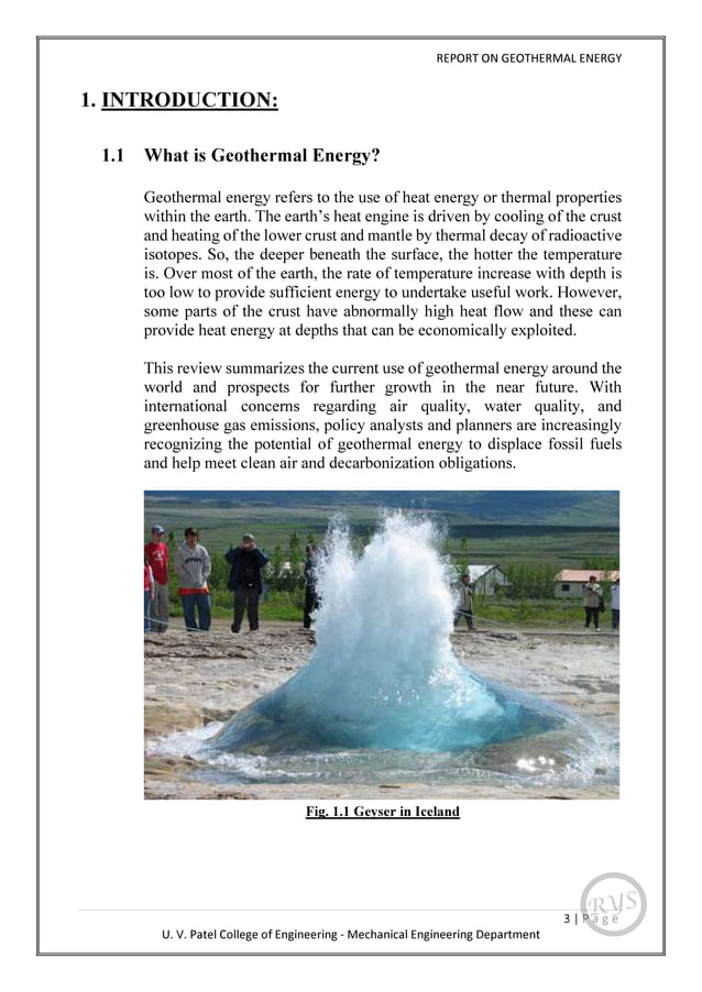 Geothermal Energy Power Plant Report | PDF