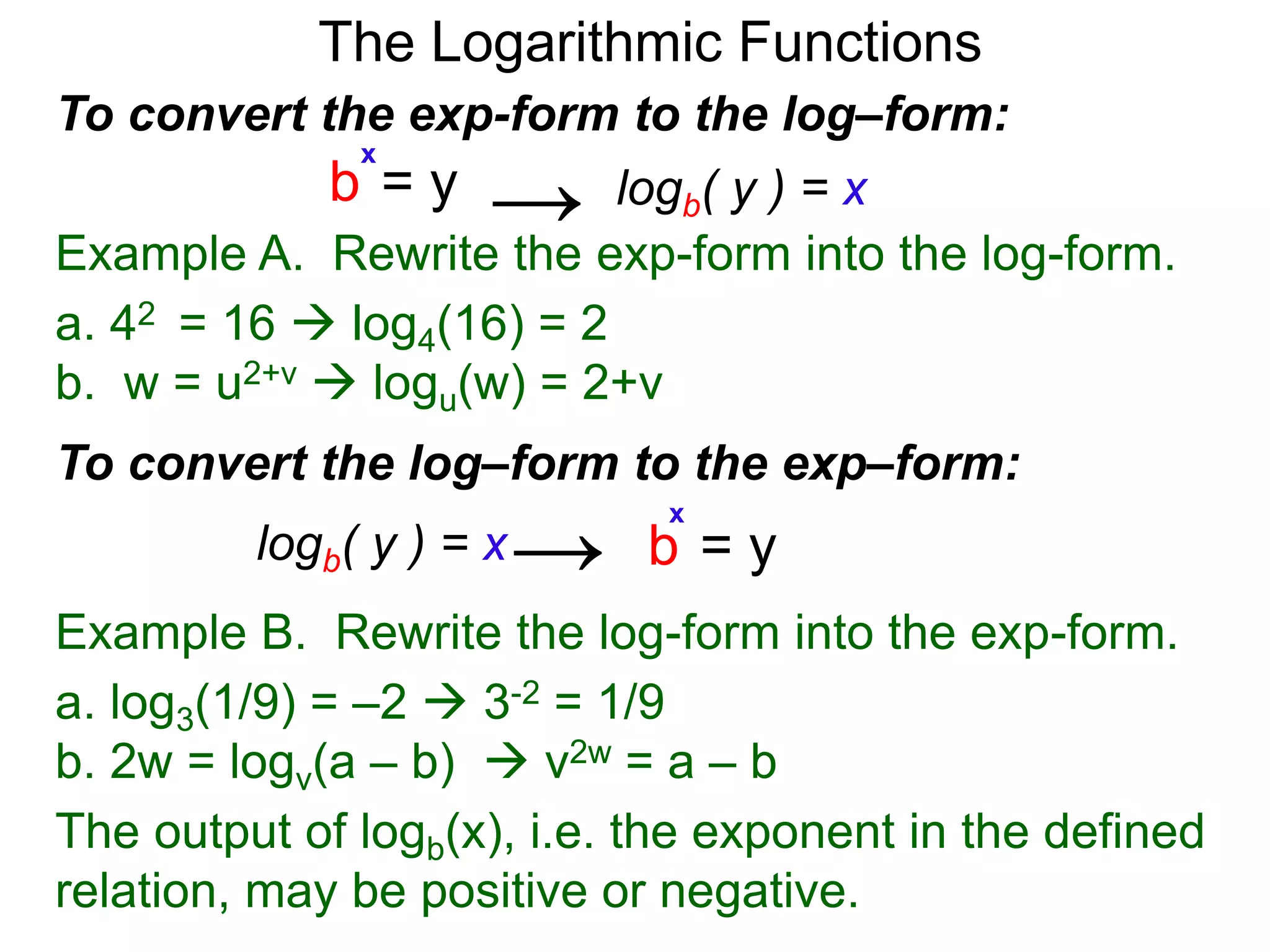 4.4 the logarithm functions t | PPT