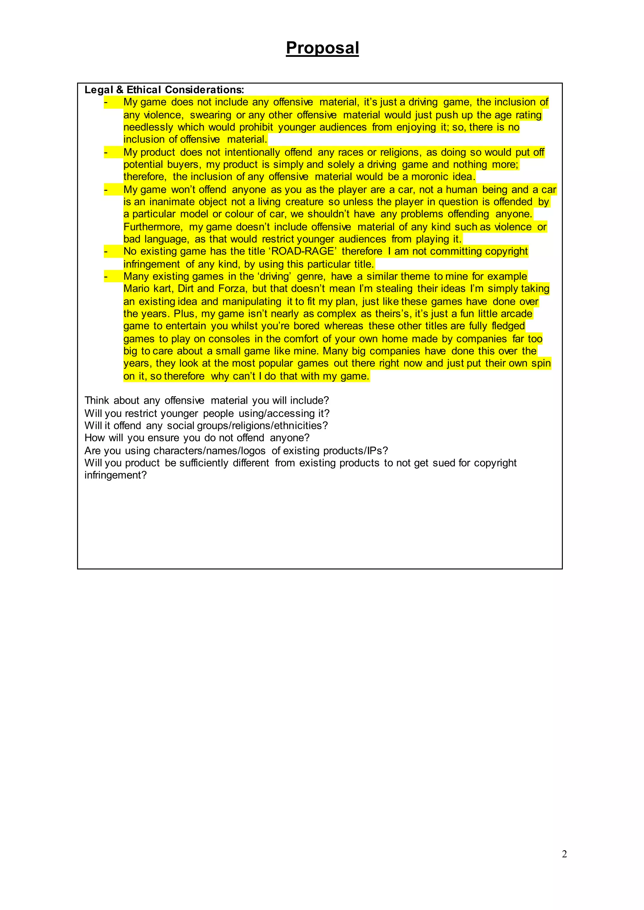 4. proposal | DOCX | Racing Video Games | Video Game Genres