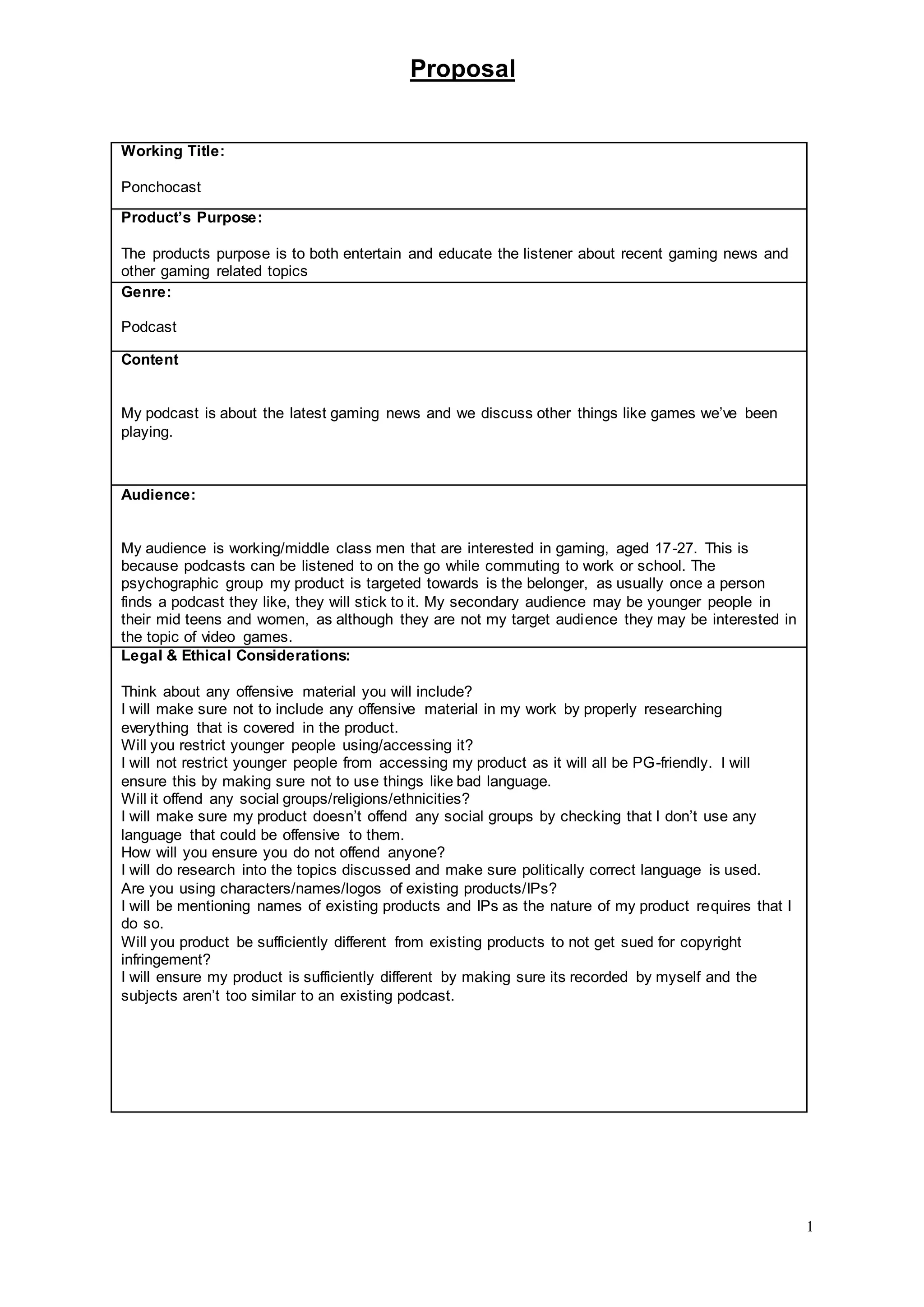 Audio Project - Formal proposal | DOCX