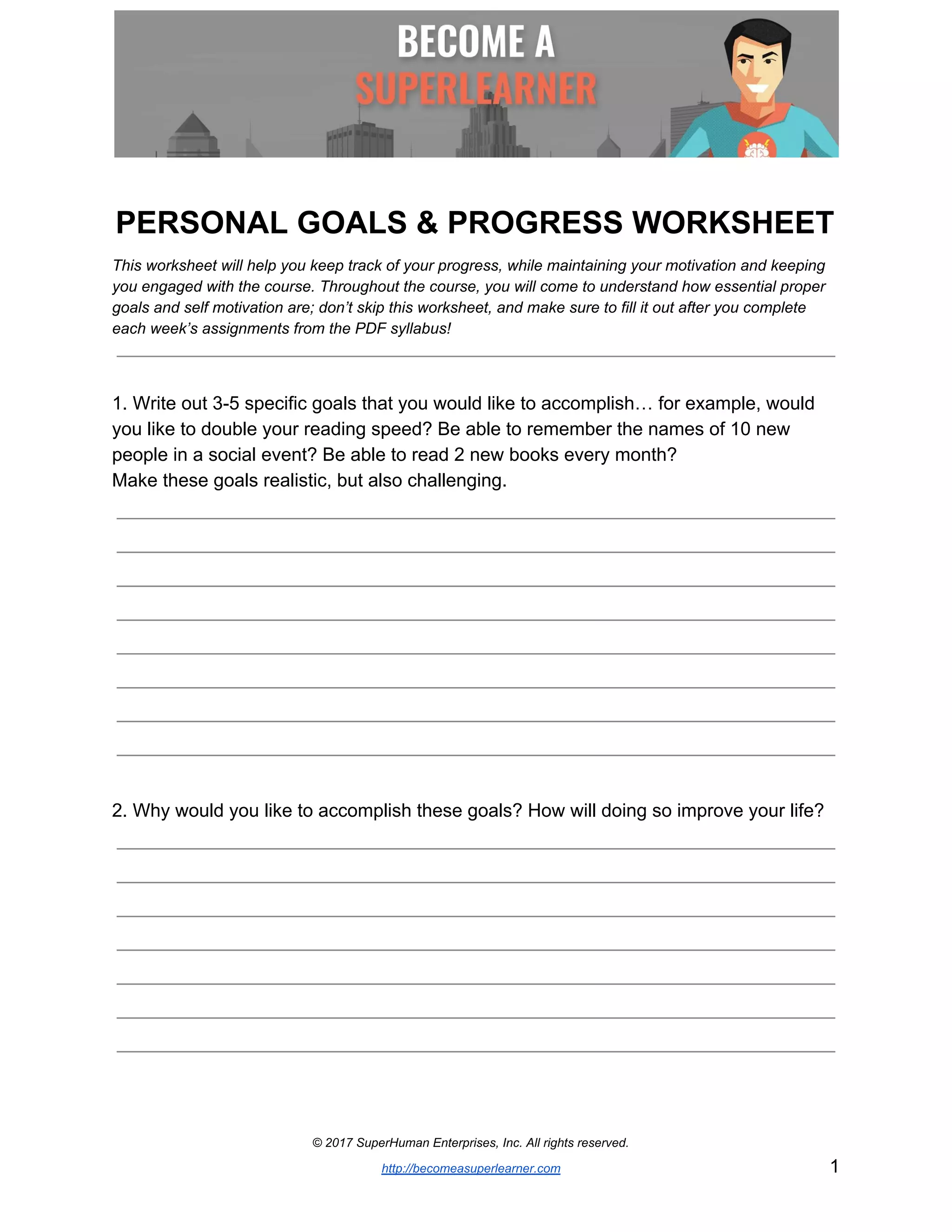 4. personal goals & progress worksheet | PDF