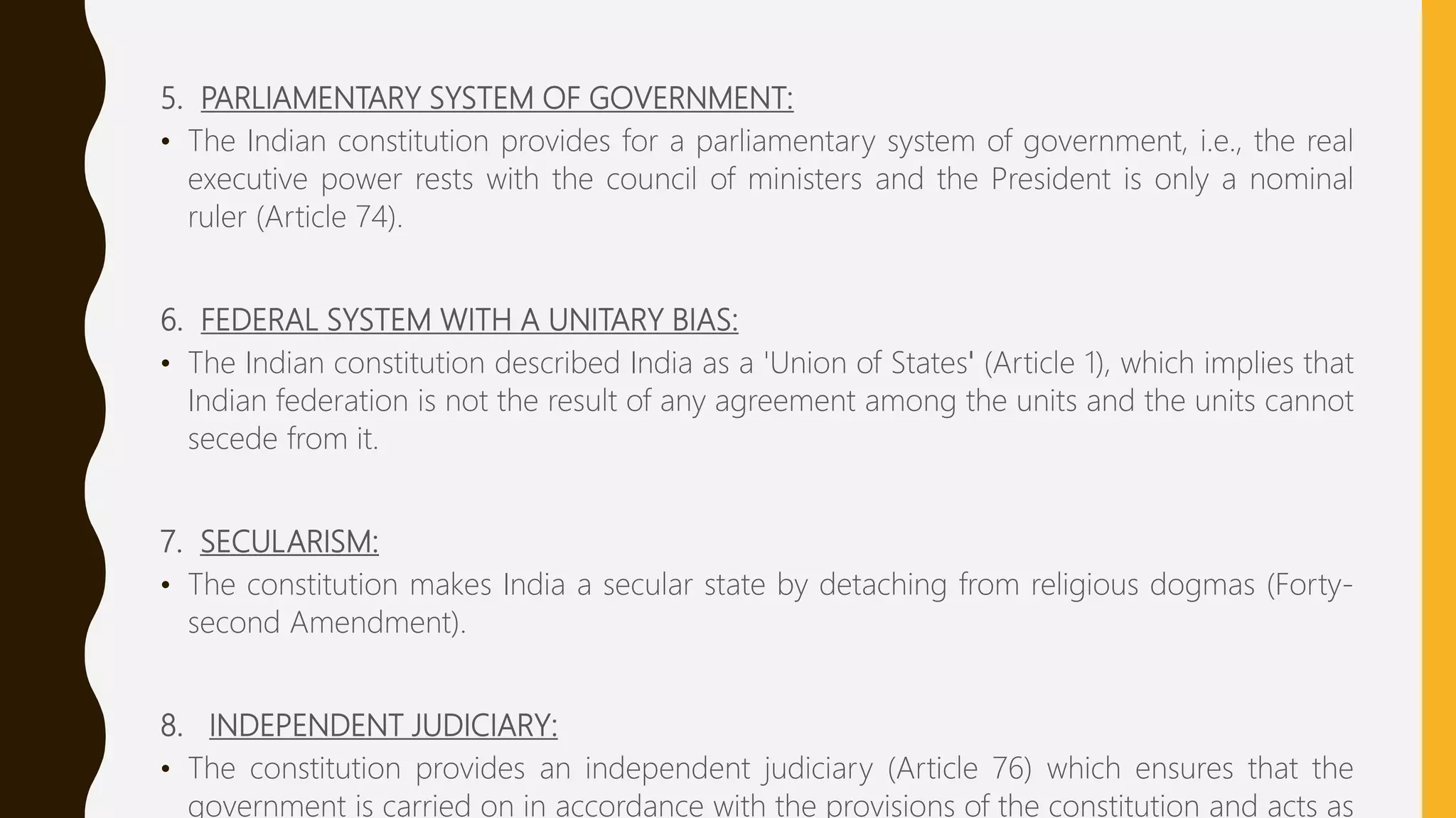 Salient features of Indian constitution | PPTX