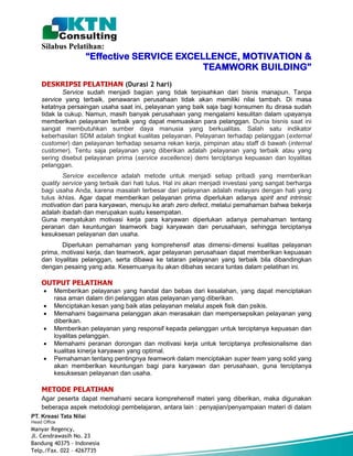 Silabus Pelatihan "SERVICE EXCELLENT, MOTIVATION & Teamwork BUILDING" | PDF