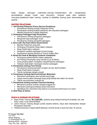 Silabus Pelatihan "SERVICE EXCELLENT, MOTIVATION & Teamwork BUILDING" | PDF