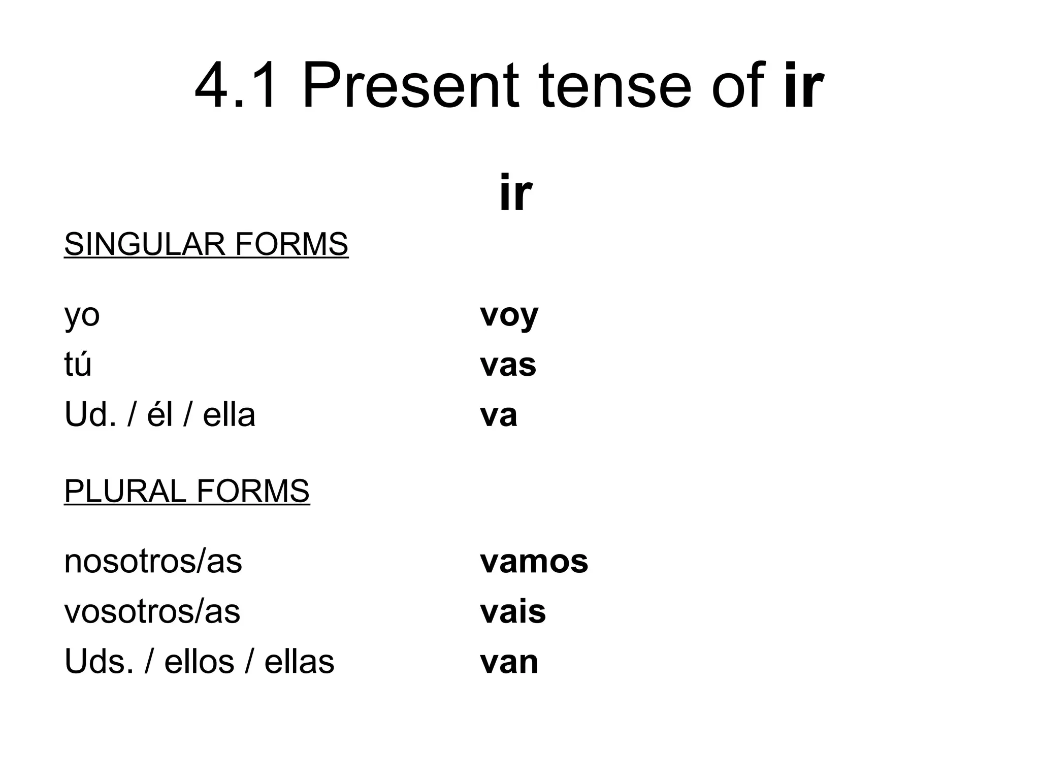 4.1 Present tense of ir | PPT