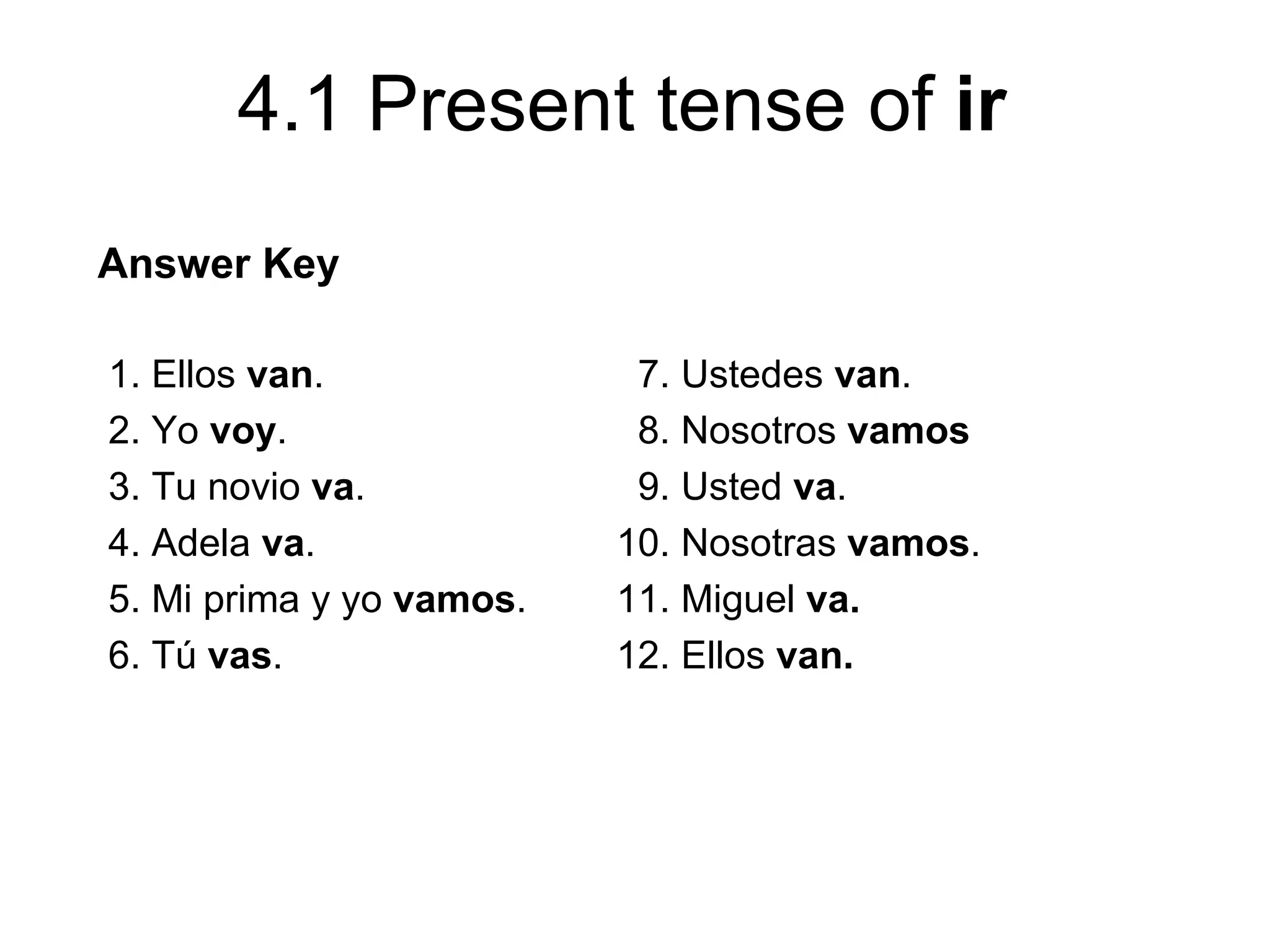 4.1 Present tense of ir | PPT