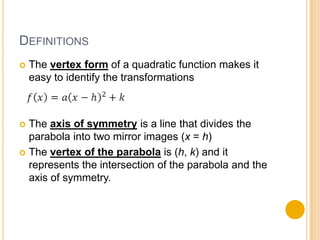 4.1 quadratic functions and transformations | PPT
