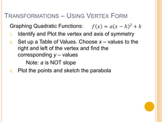 4.1 quadratic functions and transformations | PPT