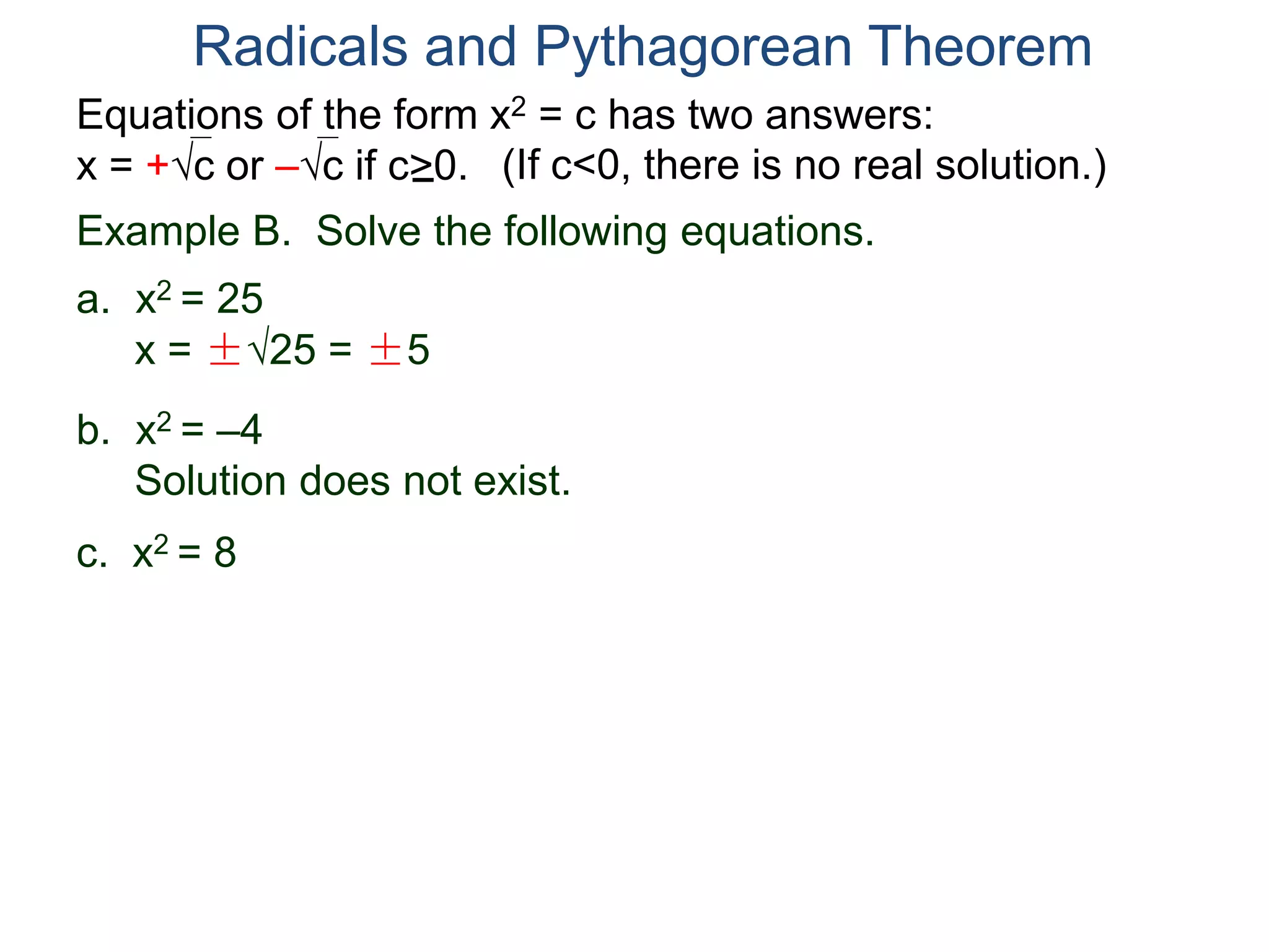 4 1 radicals and pythagorean theorem-x | PPT